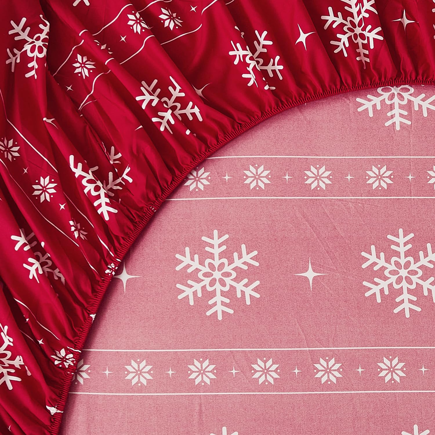 Vaulia Soft Microfiber Sheets, Print Snowflake Pattern Christmas Holidays, 4-Piece Set (1 Fitted Sheet 1 Flat Sheet 2 Pillowcases) Red/White Snowflake, Full Size