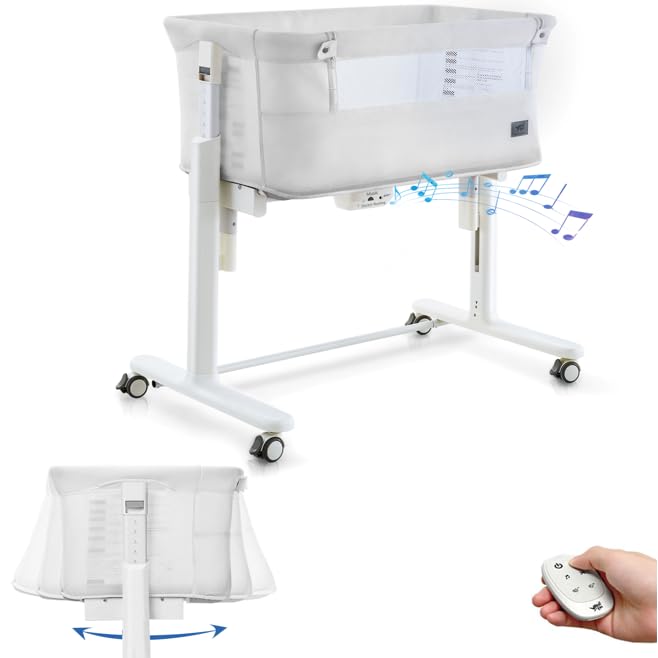 VaVaSoo Rocking Bassinet for Baby Automatic Bedside Bassinet Electric Baby Cradle 5 Heights Adjustable Bedside Sleeper for Babies Infant Smart Auto Rocking Crib 3 in 1 Baby Bassinet on Wheels, White