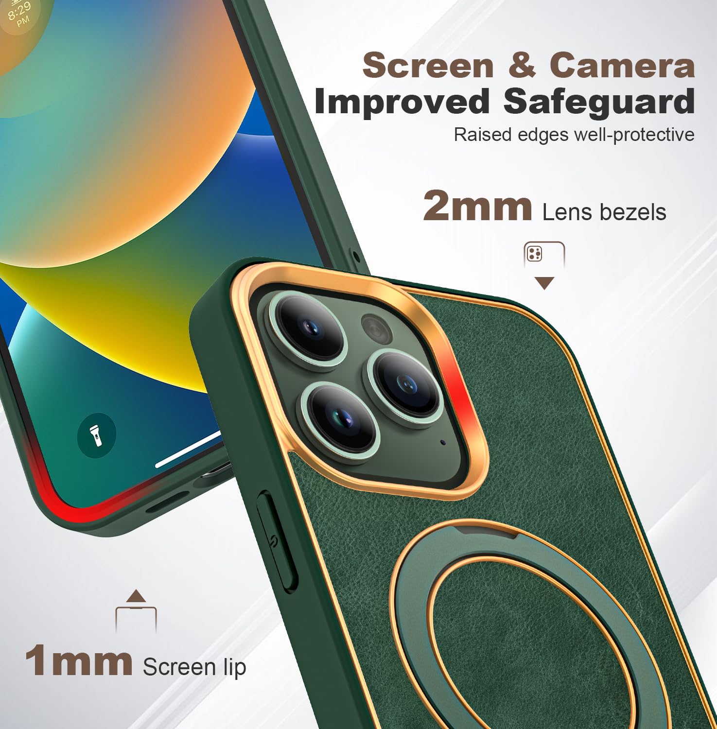 YEMODO for iPhone 14 Pro Case with Magnetic Invisible Ring Stand Leather Business Phone Case Compatible with Magsafe Shockproof Protection Classic Luxury Slim Cover for Women Men,Green
