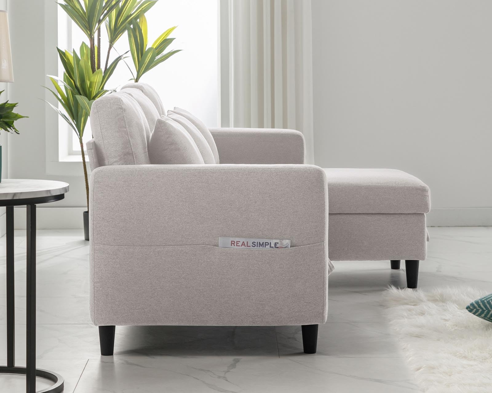 ZAFLY Folding Sofa Bed, Convertible Sectional Sleeper Sofa with Storage Chaise, 91 Inch Pull Out Couch, L-Shape Sofa Couch, Linen Upholstered 2 in 1 Sofa Bed for Living Room Office Apartment - Beige