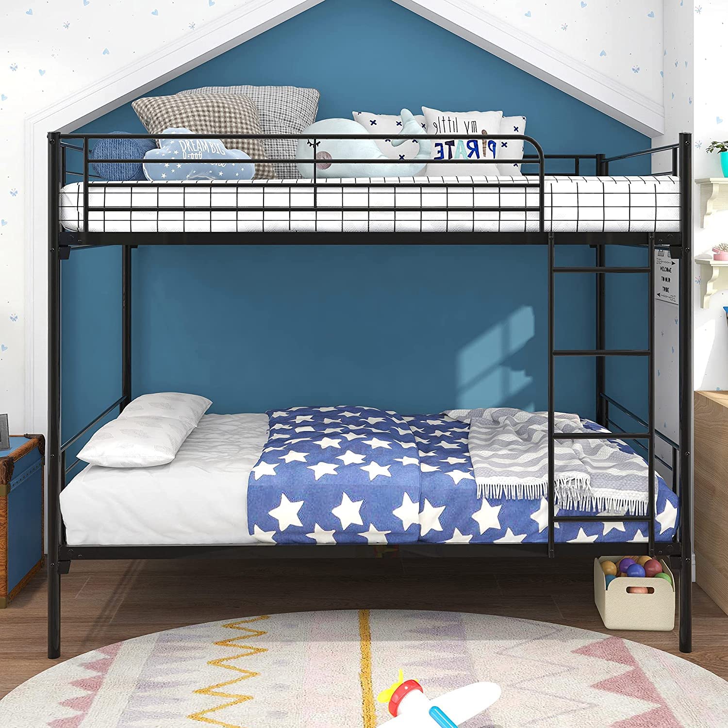 ZEROFEEL Upgraded Twin Over Twin Bunk Bed Frame, 400LBS~600LBS Weight Capacity Heavy Duty Bunk Bed, Upgraded Metal Bunk Beds for Adults Teens Children, Easy to Assemble (Black)