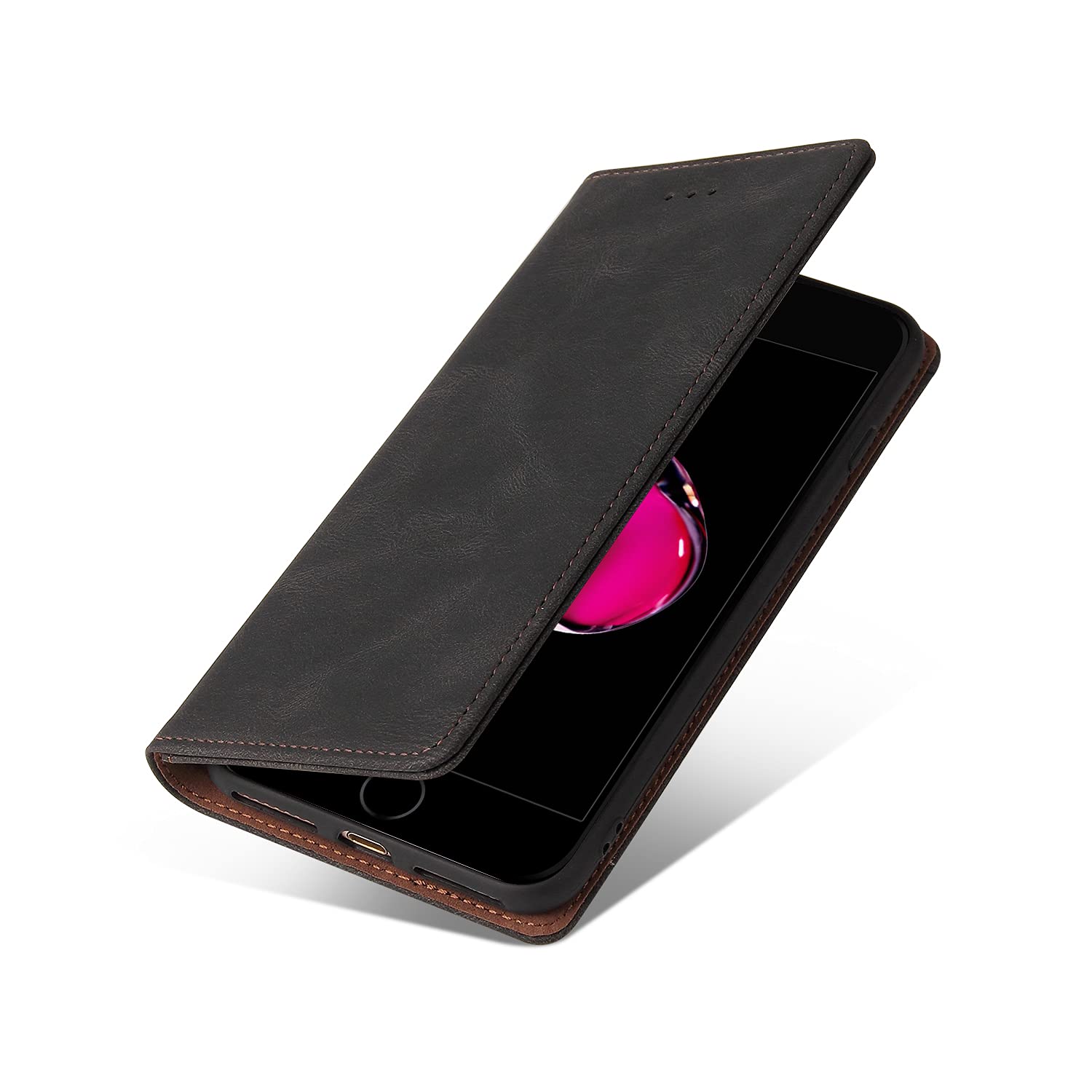 ZCDAYE Case for iPhone SE 2022 5G/iPhone SE 2020/iPhone 7/iPhone 8, PU Leather Lightweight Folding Phone Case for iPhone SE 2022(SE3)/iPhone SE 2020(SE2)/iPhone 7/8- Black