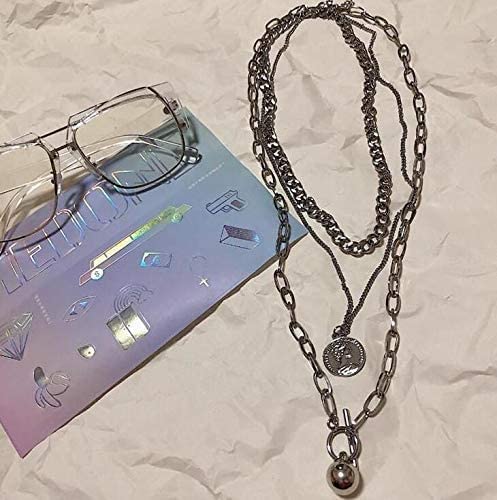 YERTTER Dainty Emo Necklace Layering Chain Choker Necklace Boho Jewelry Set Layered Silver Coin Pendant Statement Chunky Chain Necklace Valentine's Day Giftfor Women Man