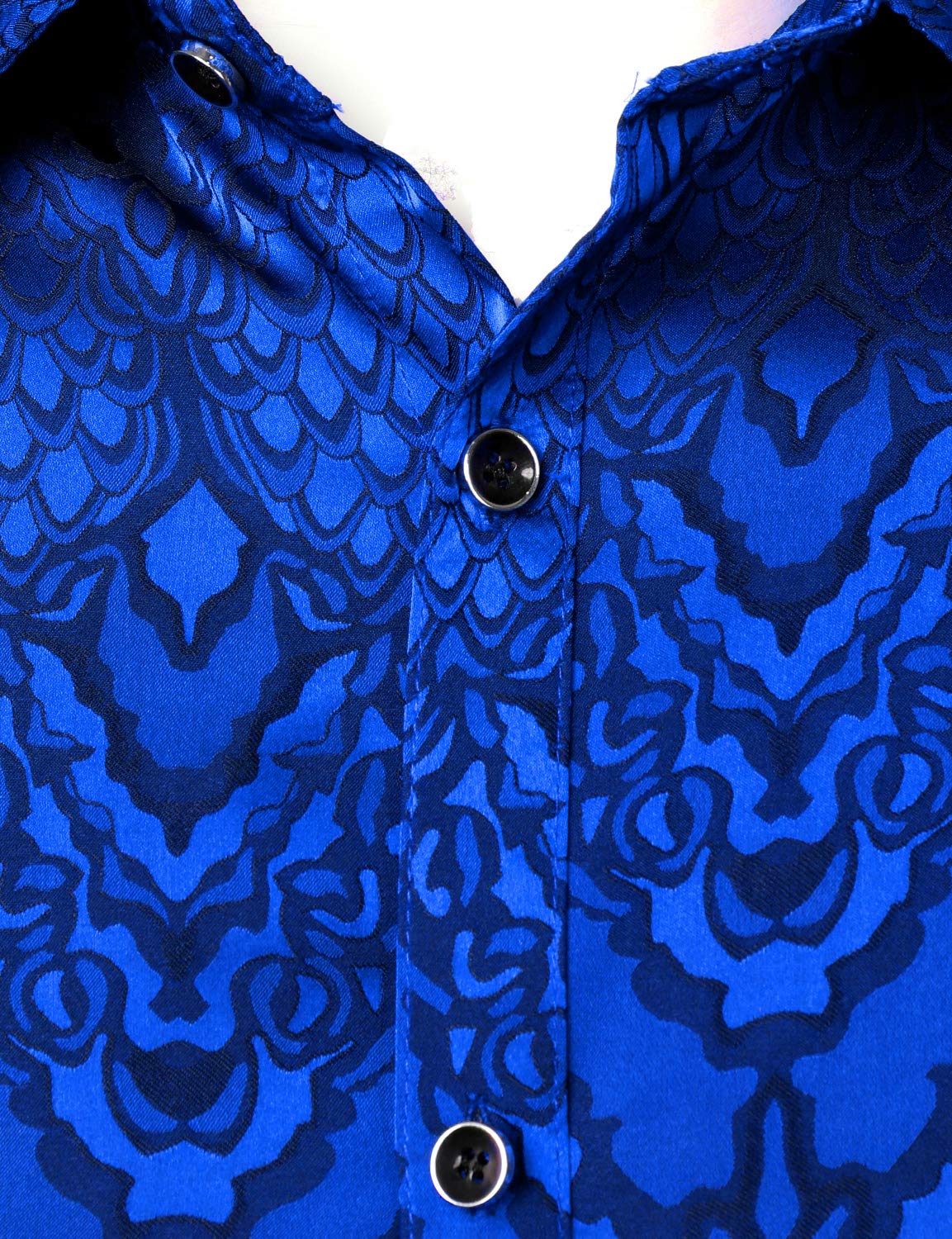 ZEROYAA Men's Hipster Slim Fit Long Sleeve Gothic Jacquard Button Up Dress Shirts for Party Prom ZLCL32-Royal Blue Large