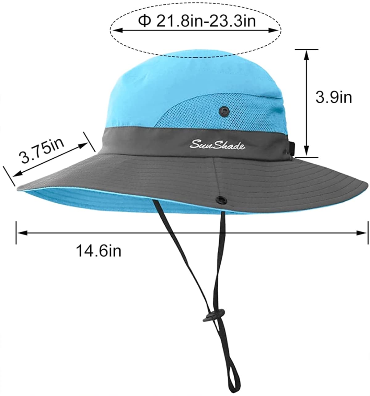 Womens Ponytail Sun Hats with UV Protection Wide Brim Mesh Ponytail Hole Bun Bucket Hat(2pcs Pink+Black