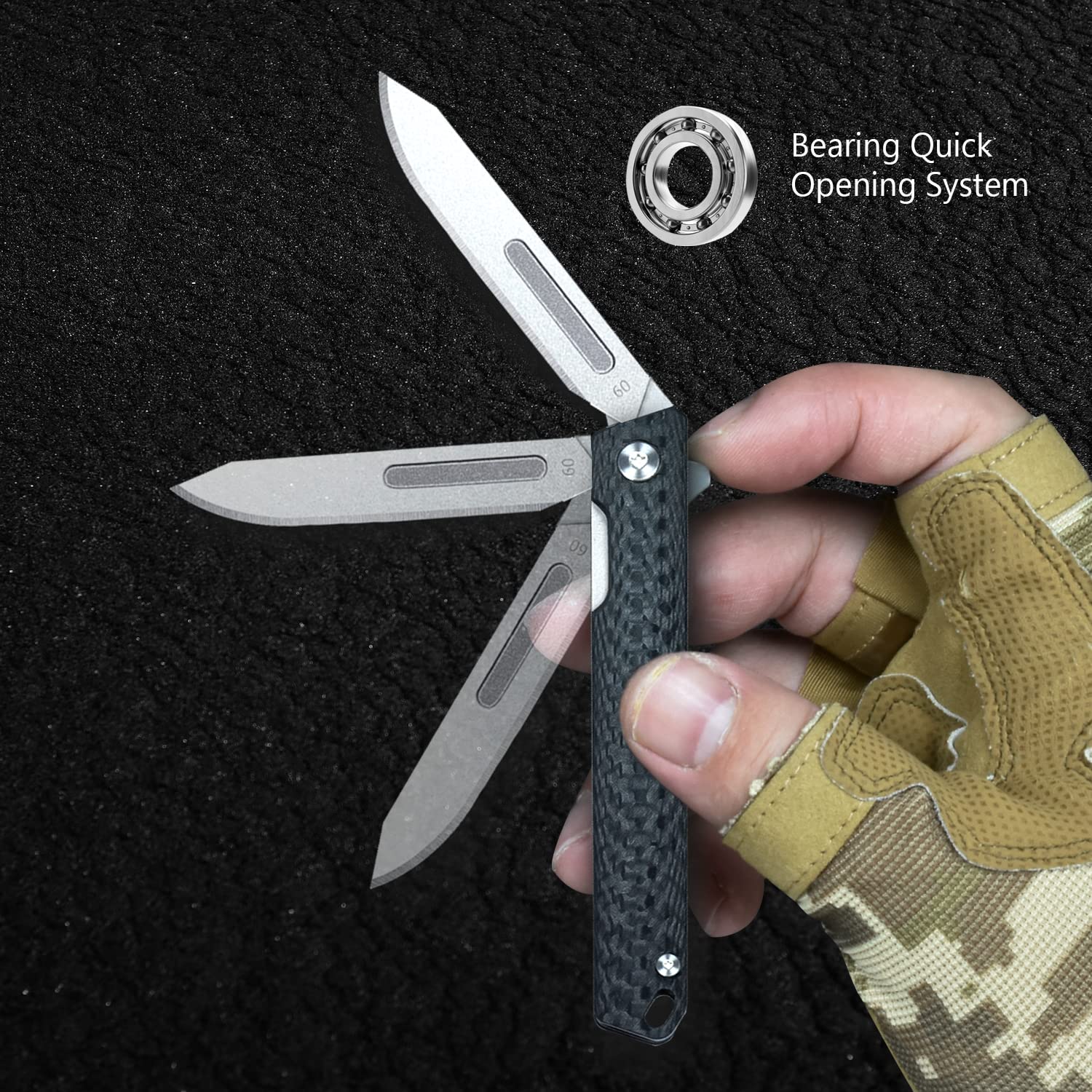 UNIQTINT Carbon Fiber Handle Folding Pocket Knife, Slim Flipper EDC Knife with 10pcs #60 Replaceable Blade, Artwork Knife with Liner Lock and Pocket Clip, 1.35oz Lightweight
