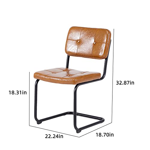 YISH W29980859 Modern Set 2 Pack Upholstered Accent Metal Legs, PU Leather Armless Chairs with High-Density Sponge for Dining Living Room Bedroom, Brown
