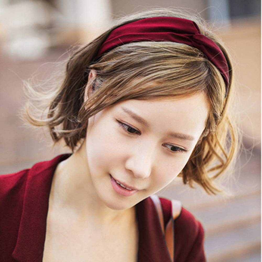 Yeshan Women's Criss cross Silk Satin Headbands Elastic Twisted Head Wrap Knotted Hair Band,pack of 8