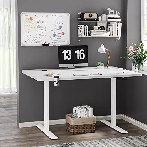YESHOMY Electric Standing Desk Height Adjustable Table Ergonomic Home Office Workstation with Cup Holder and Headphone Hook, 43", White