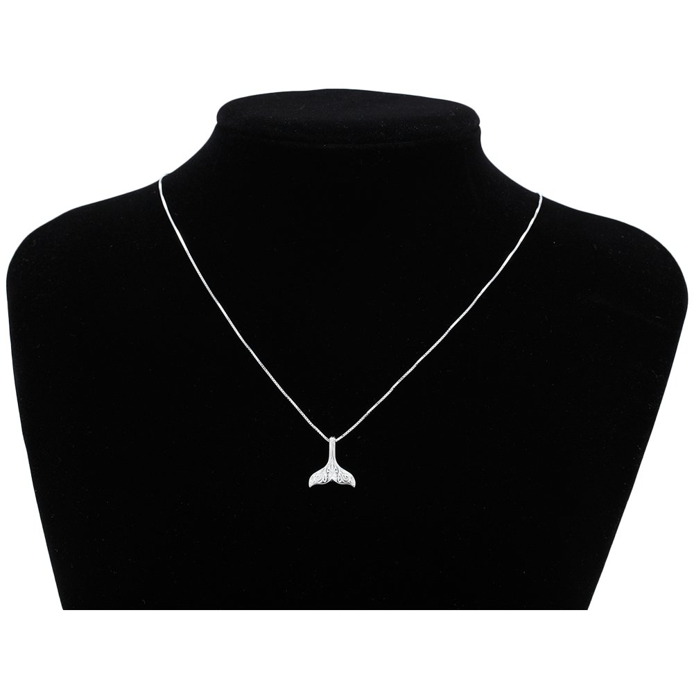 WRISTCHIE Sterling Silver Jewelry Mermaid Tail Fish Pendant Necklace 18"+2" (Silver)
