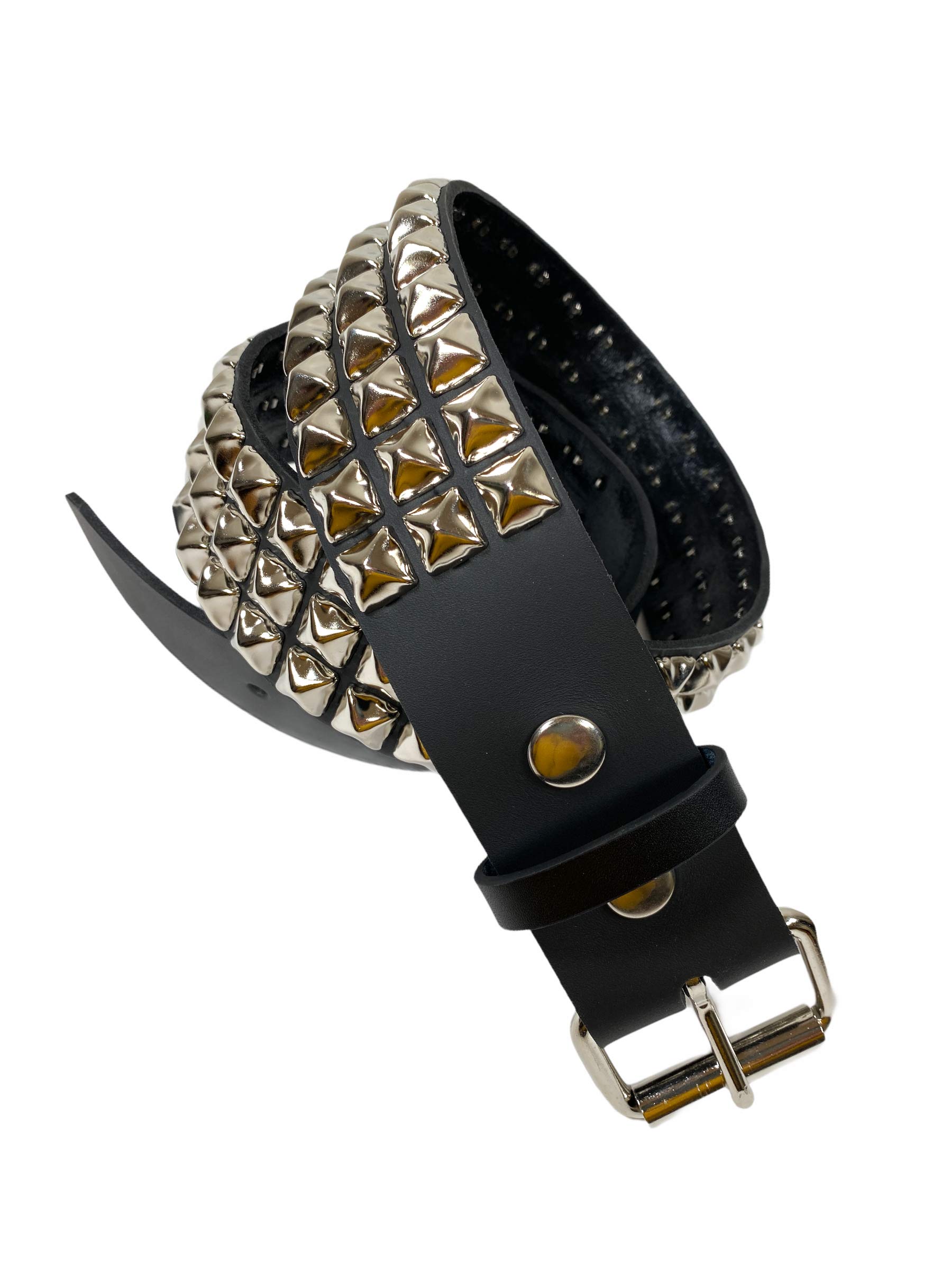 Three Row Pyramid Stud Belt Made In USA Genuine Leather Punk Goth Thrash Metal (L-36)