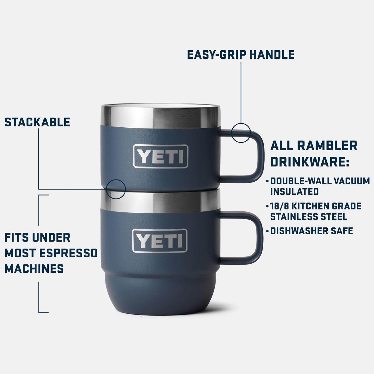 YETI Rambler 6 oz Stackable Mug, Stainless Steel, Vacuum Insulated Espresso/Coffee Mug, 2 Pack, Camp Green