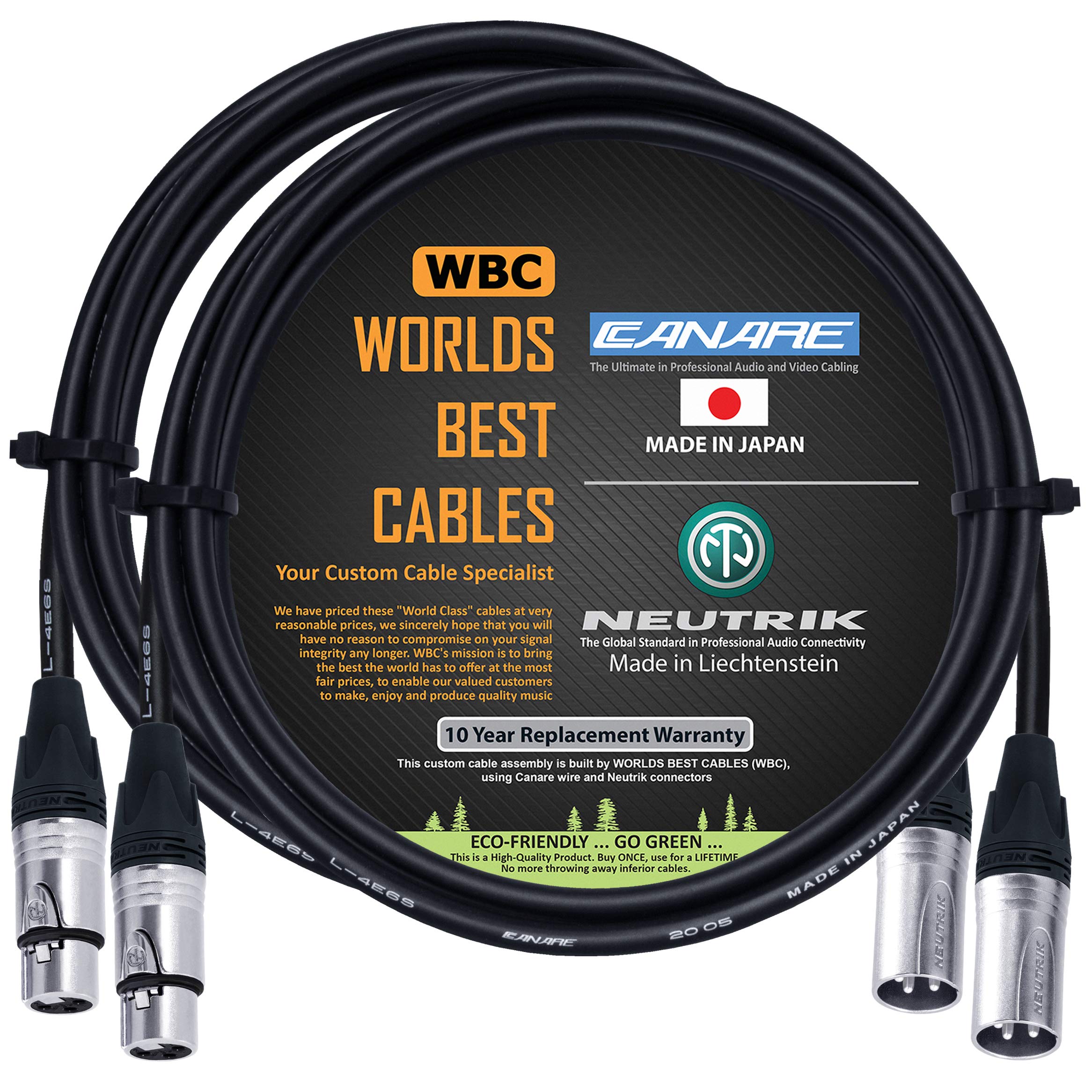 WORLDS BEST CABLES 2 Units - 6 Foot β Quad Balanced Microphone Cable Custom Made Using Canare L-4E6S Wire and Neutrik Silver NC3MXX Male & NC3FXX Female XLR Plugs