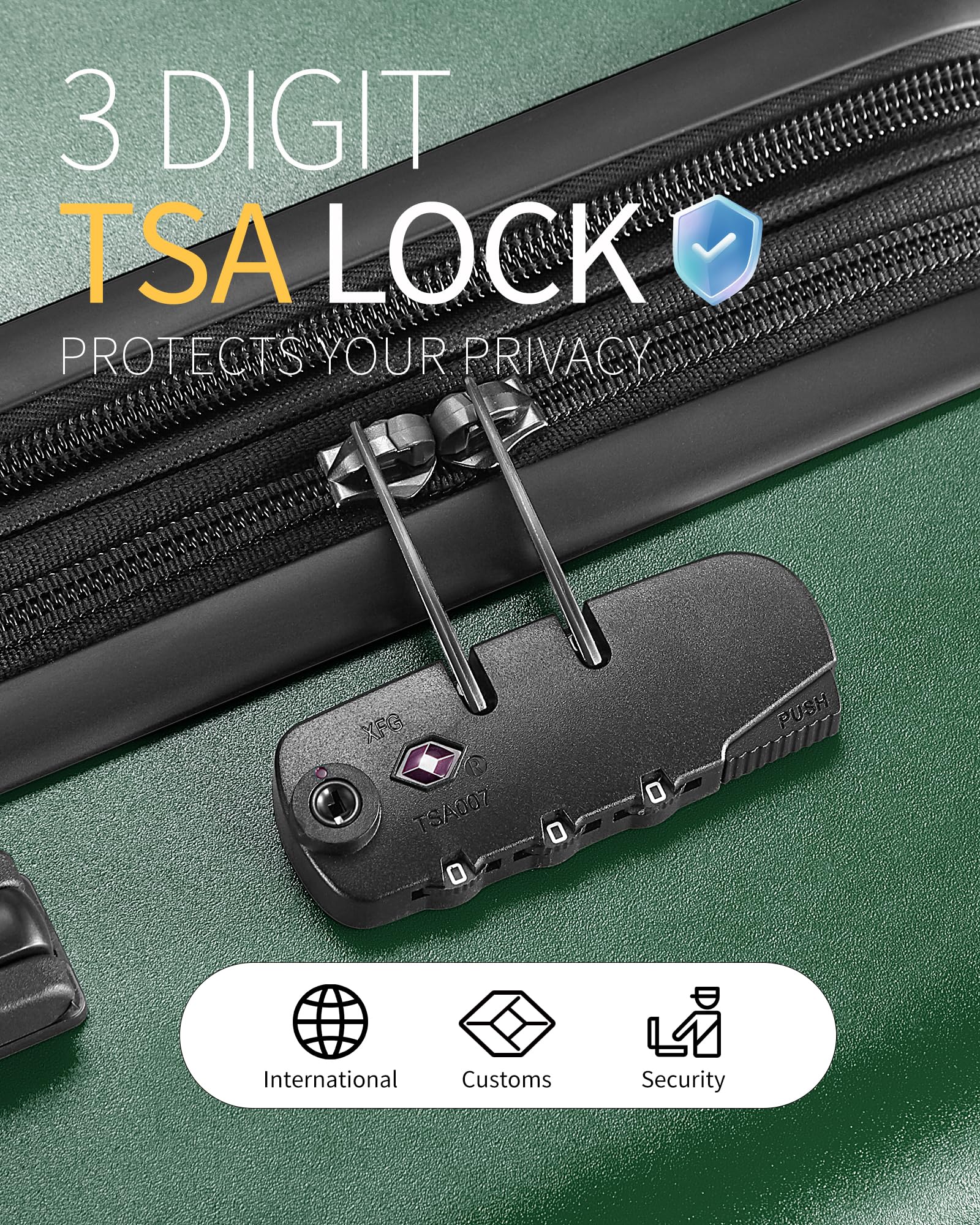 Zitahli 24 Inch Luggage, Expandable Suitcase Checked Luggage, PC Hard Case Luggage with TSA Lock Spinner Wheels YKK Zippers (Dark Green)