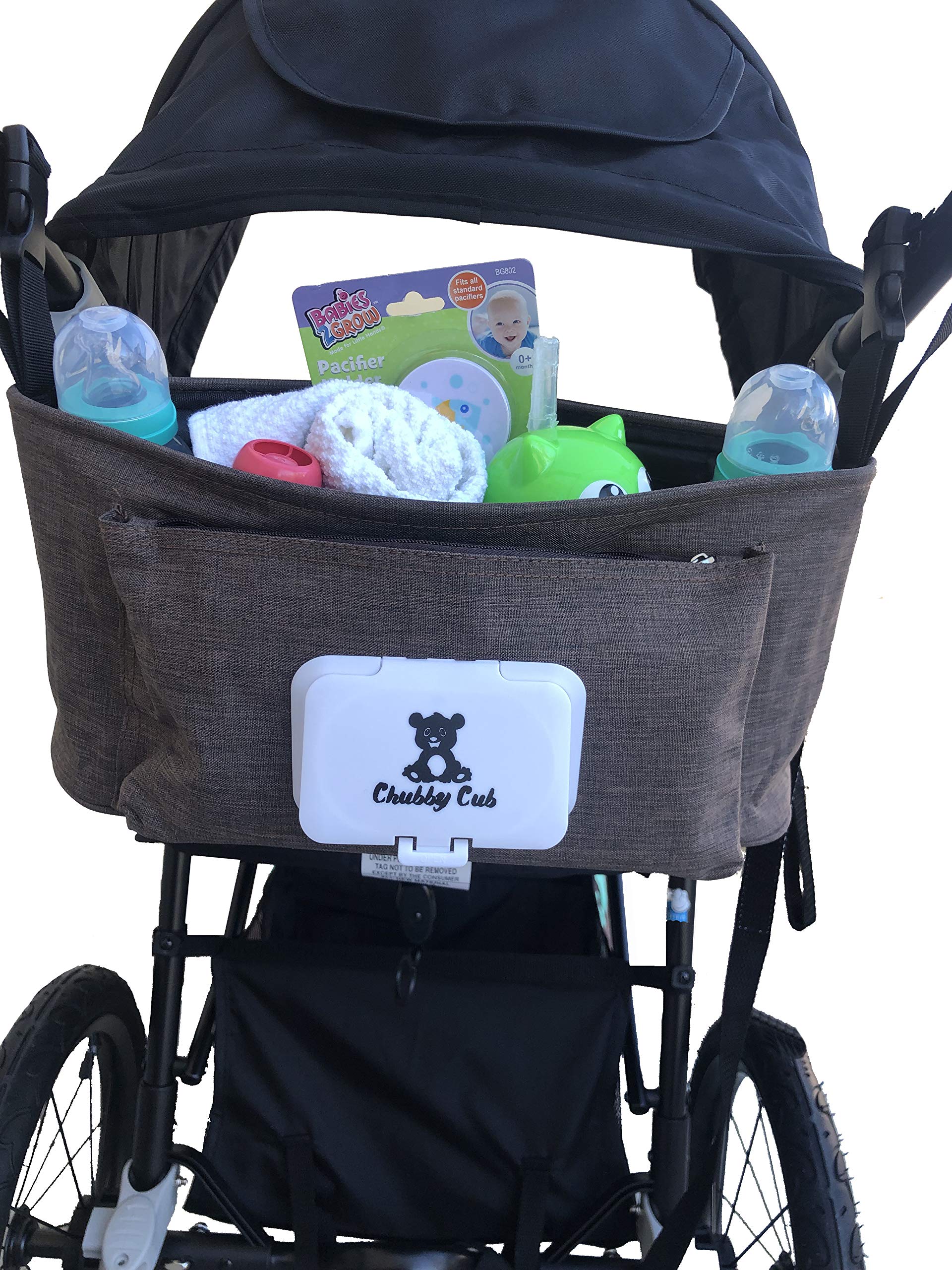 Universal Baby Trolley Storage Carriage Bag Stroller Buggy Pushchair Organizer, Diaper Storage Bag with Baby Wipes Dispenser (Brown)