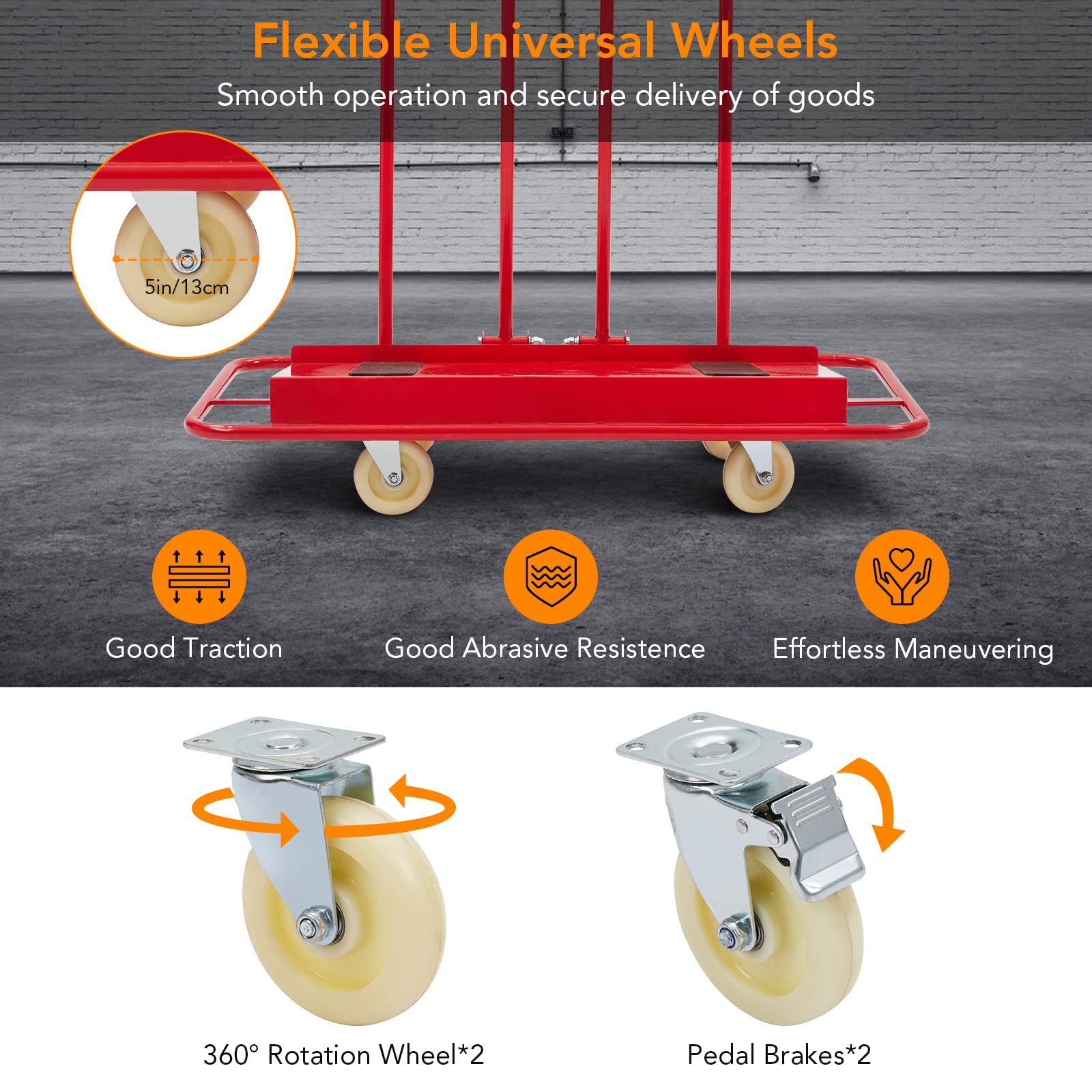 Towallmark Drywall Cart 1600Lbs Load Capacity Heavy Duty Panel Dolly Cart, with Four Swivel Casters for Handling Wall Panels, Great Helper for Garage, Home, Warehouse