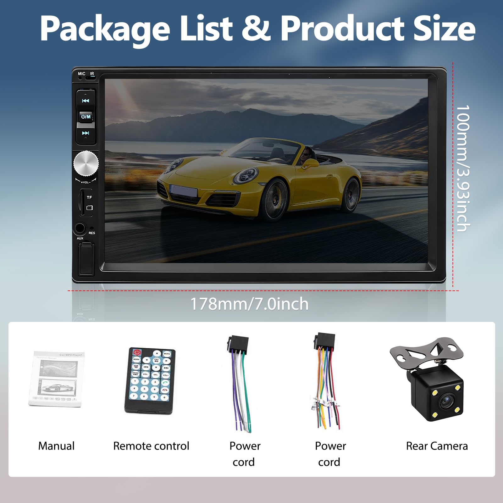 UNITOPSCI Double Din Bluetooth Car Stereo HD 7 Inch Touch Screen with Backup Camera, Mirror Link FM Radio Aux/USB/TF Input Car MP5 Player+ Remote Control