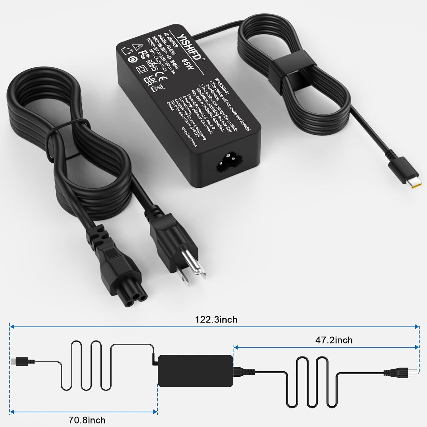 Universal 65W USB C Laptop Charger-Replacement for Lenovo Thinkpad/Yoga/Chromebook,HP Acer Asus Samsung Huawei Chromebook Latitude xps 13 Series
