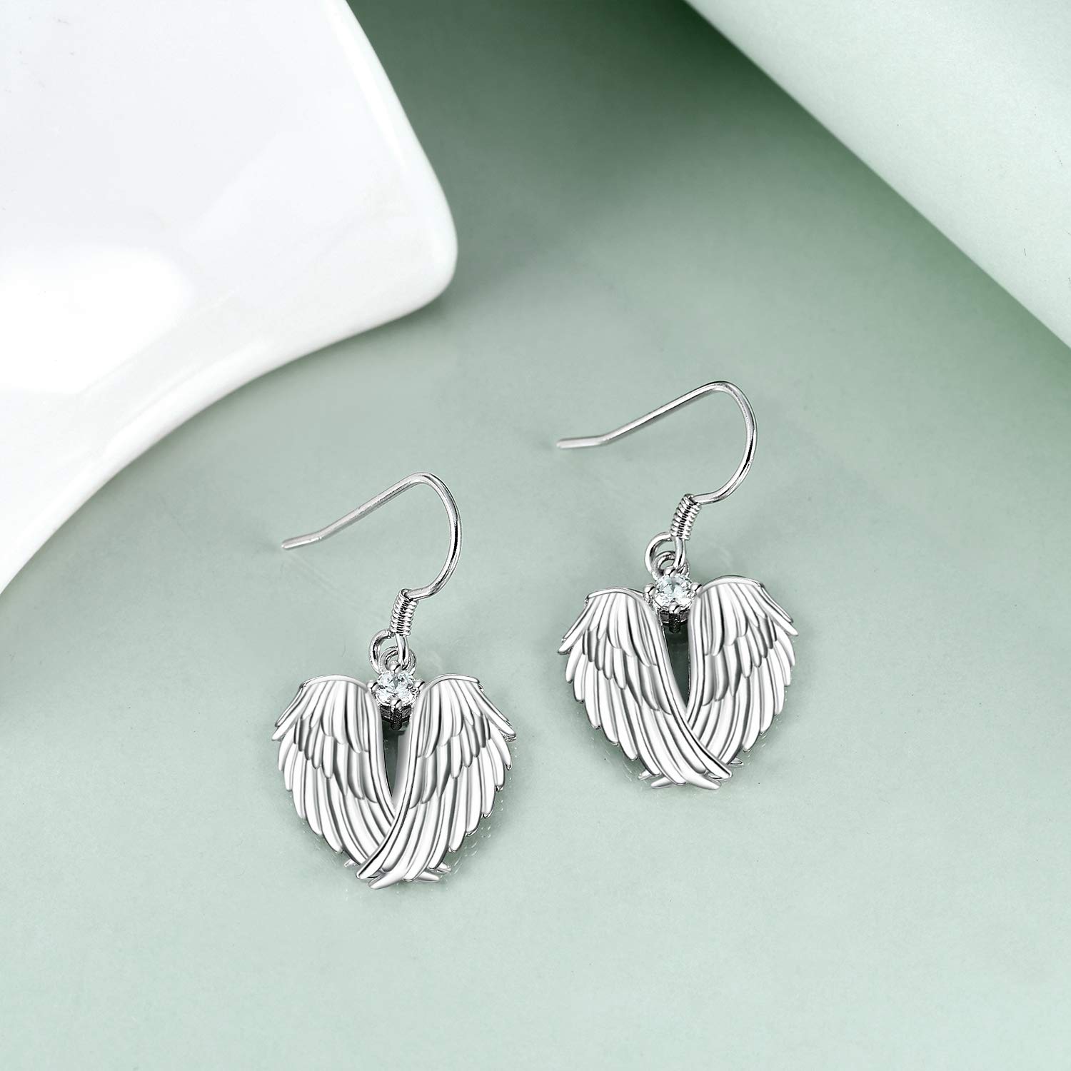 YFN Sterling Silver Angel Wings Earring with Cubic Zirconia - Ideal Gift for Women
