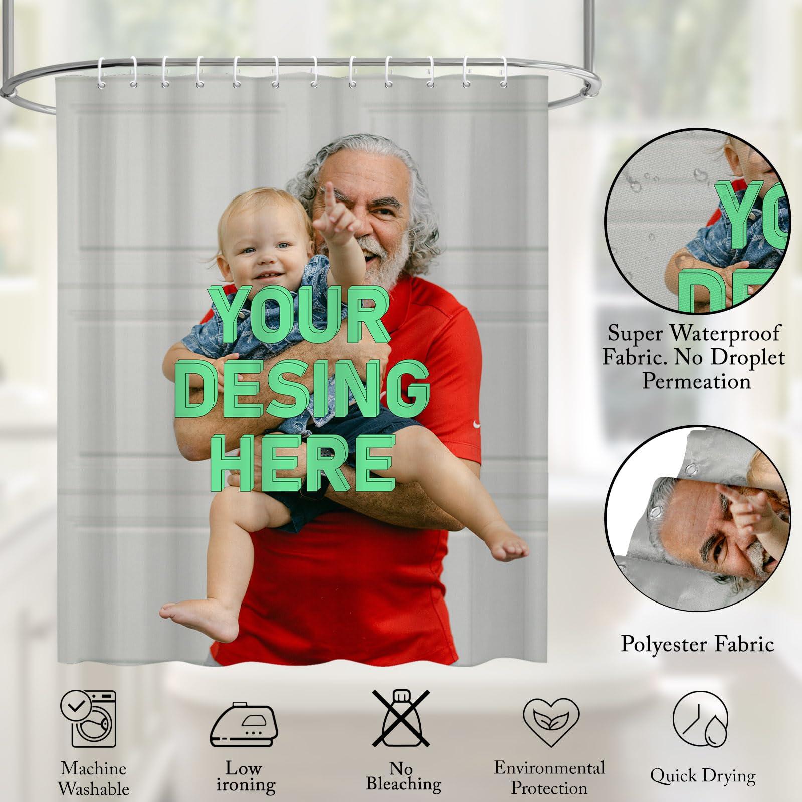 ZEKOTEN Custom Shower Curtain,Upload Your own photo, Different Sizes and Colors Available,Personalized Funny Waterpoof Shower Curtains for Bathroom with 12 Plastic Hooks