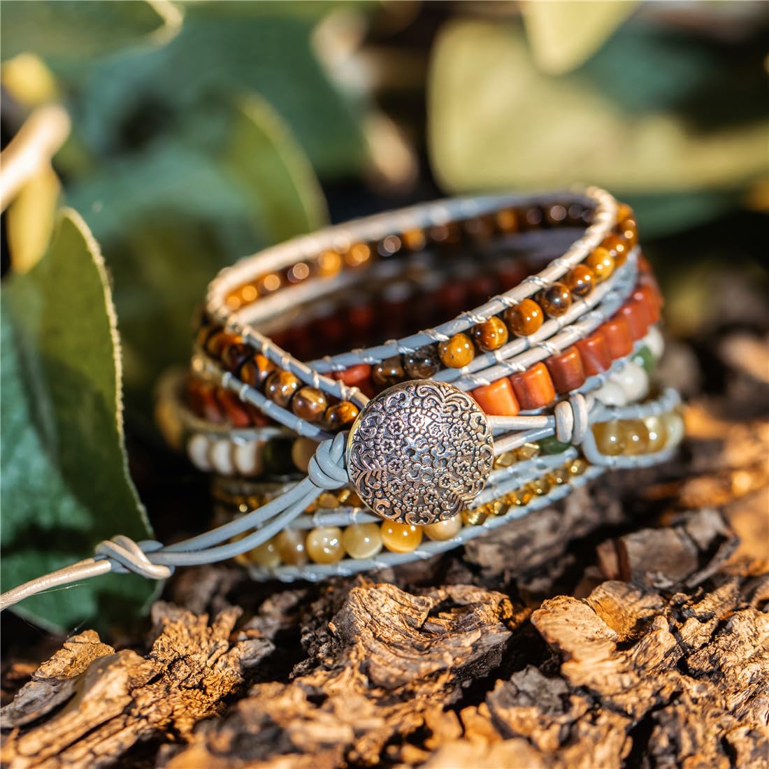 YGLINE Natural Stone Bracelet 5 Wraps Bracelet Handmade Blue Color Boho Bracelet for Women Bracelet