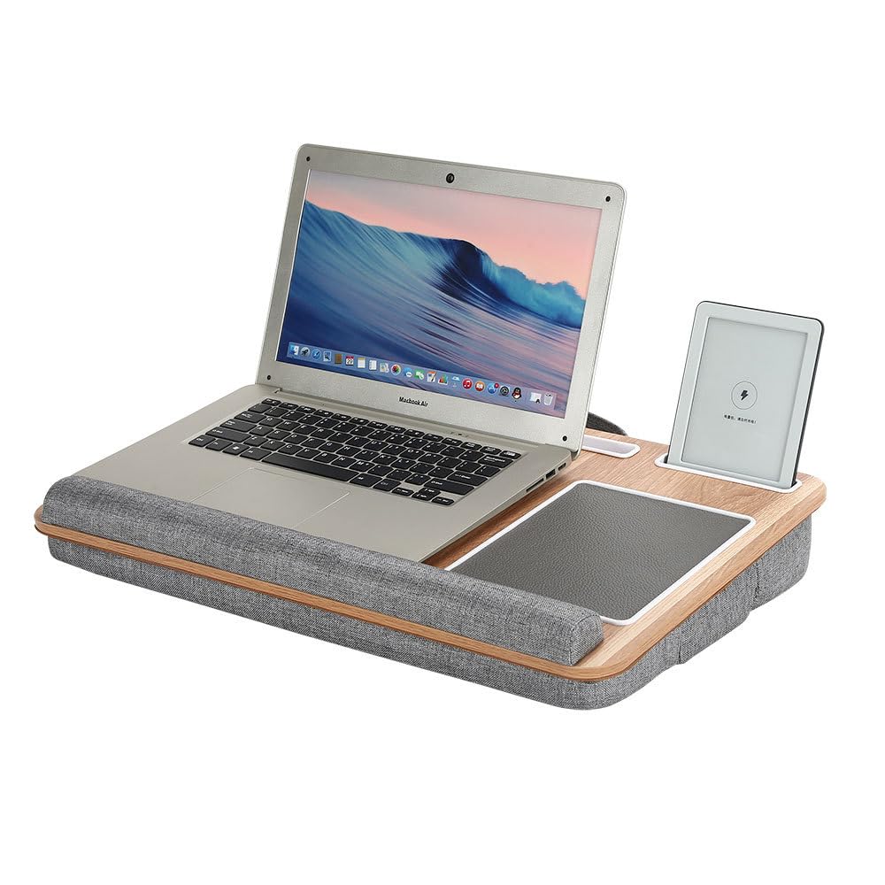 veimisecerts Laptop Lap Desk, Lap Desk with Cushion Fits up to 17 inch Laptop, Adjustable Triple Lap Pad Storage Function, Wrist Rest, for Home Office Adults Students,Laptop Stand for Bed (Wood grain)