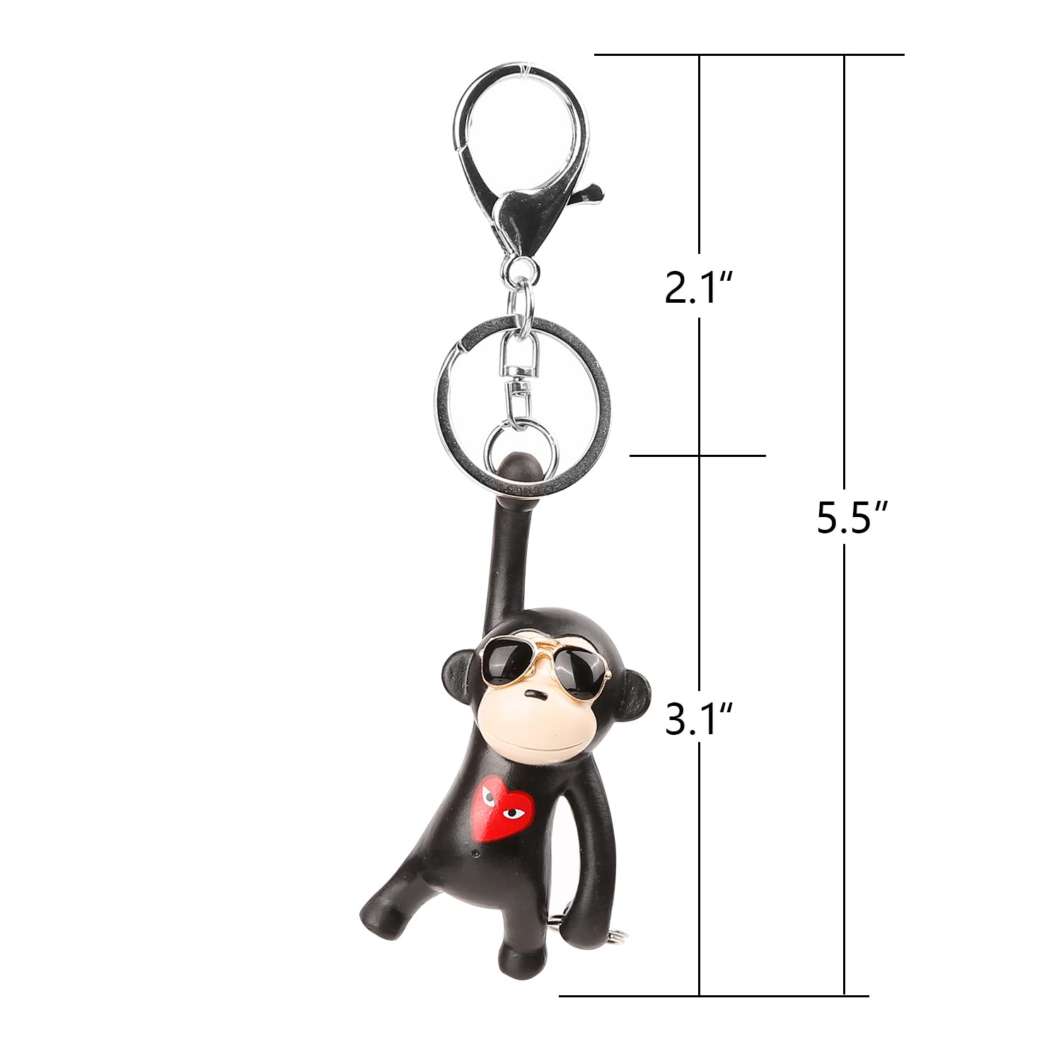 YGMONER Monkey Sunglass Keychains Car Keys Holder Backpack Pendant (Black)