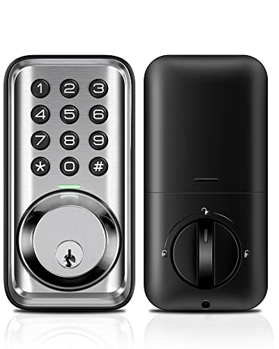 Veise Keyless Entry Door Lock, Electronic Keypad Deadbolt Lock, Auto Lock, 1 Touch Locking & 20 User Codes, Anti-Peeking Password, Easy Installation Design - Satin Nickel