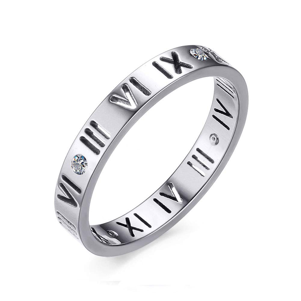 VNOX Women's Stainless Steel CZ Roman Numeral Ring for Wedding Band Engagement Promise,Size 8