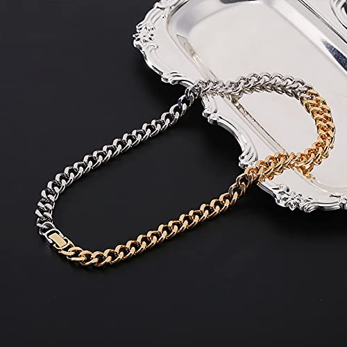 WOWORAMA Two Tone Gold Silver Cuban Link Necklace for Women Men 5mm Thick Chunky Curb Chain Choker Necklace, 18"