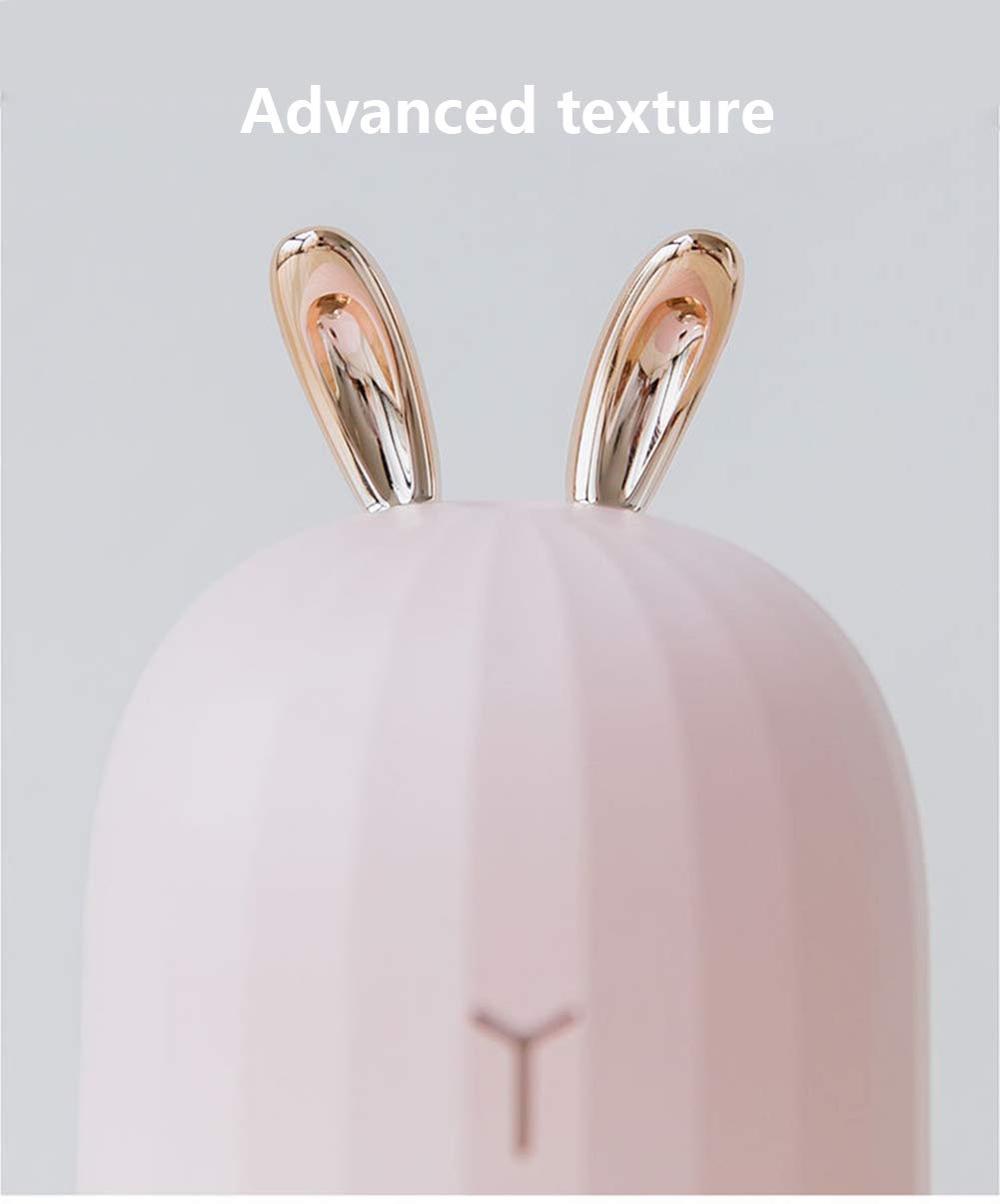 UODBUYO Mini Portable Desk Humidifier - Cute Rabbit USB Cool Mist Air Humidifier with Night Light for Bedroom Office Desktop Car Travel