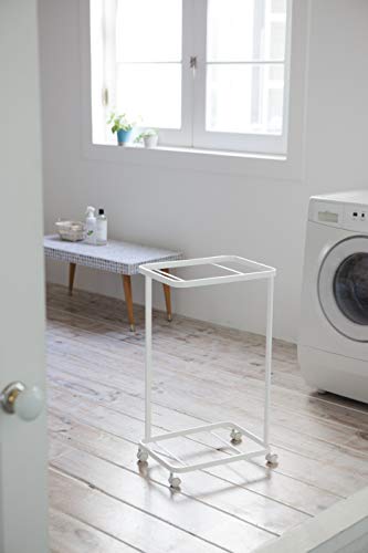 Yamazaki Home Laundry Basket Wagon-Large Storage Hamper Organizer | Steel + Wood | Short | Rolling Carts, White