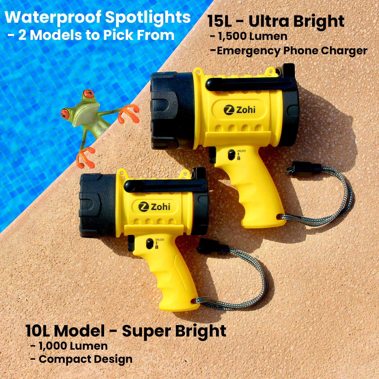 Zohi Waterproof Rechargeable Spotlight High Lumens - LED Super Bright Lumen Flashlight 6000 - USB Rechargeable Searchlight, Boat Spot Light, LED Spotlight Torch, Handheld Powerful Flashlights