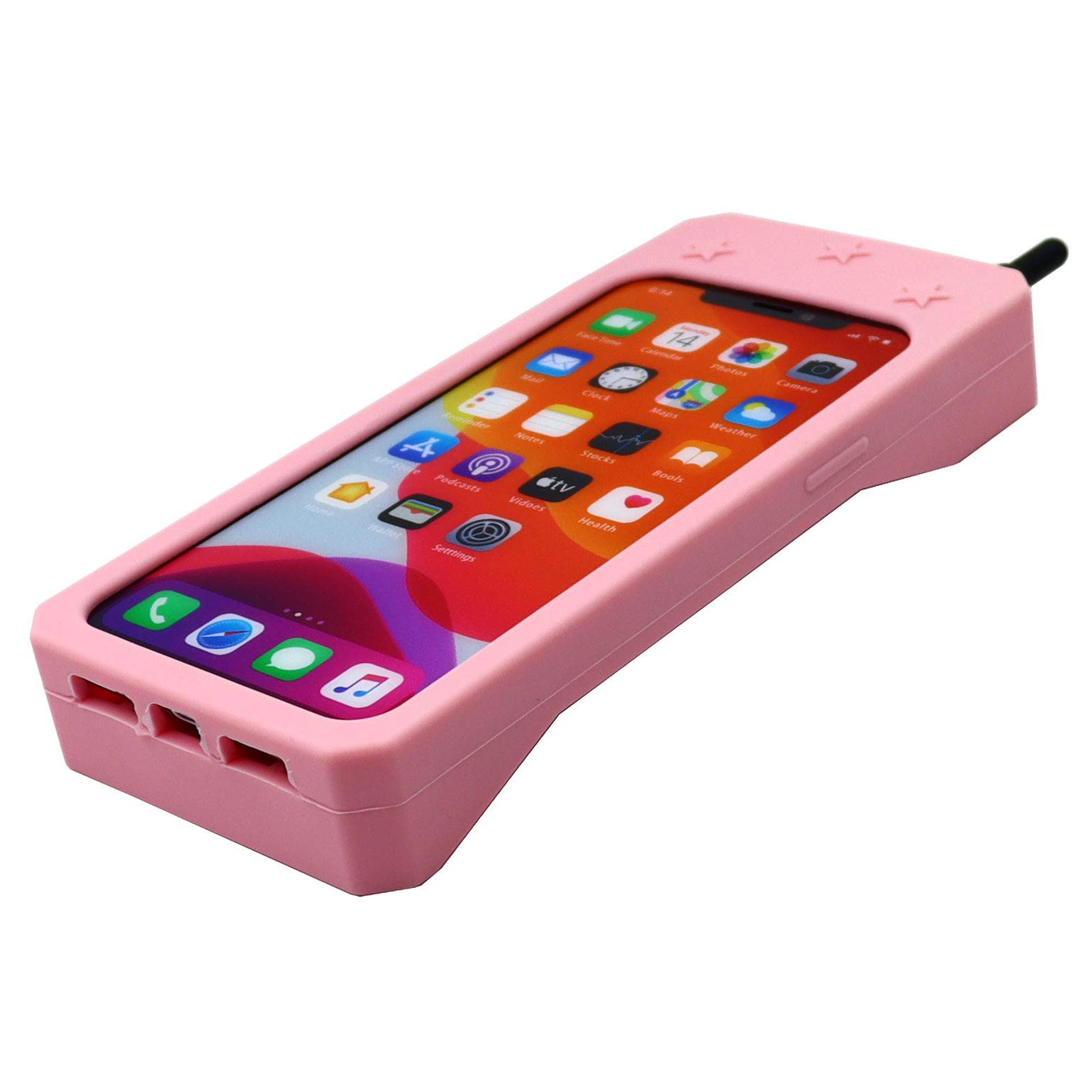 Tqswdmb Cute Retro Classic Cellular Phone Shaped Case for iPhone 13 / iPhone 14 / iPhone 15 6.1 Inch, Soft Silicone 3D Cartoon Cover, Kids Girls Rubber Protector for iPhone 13/14/15 (Pink)