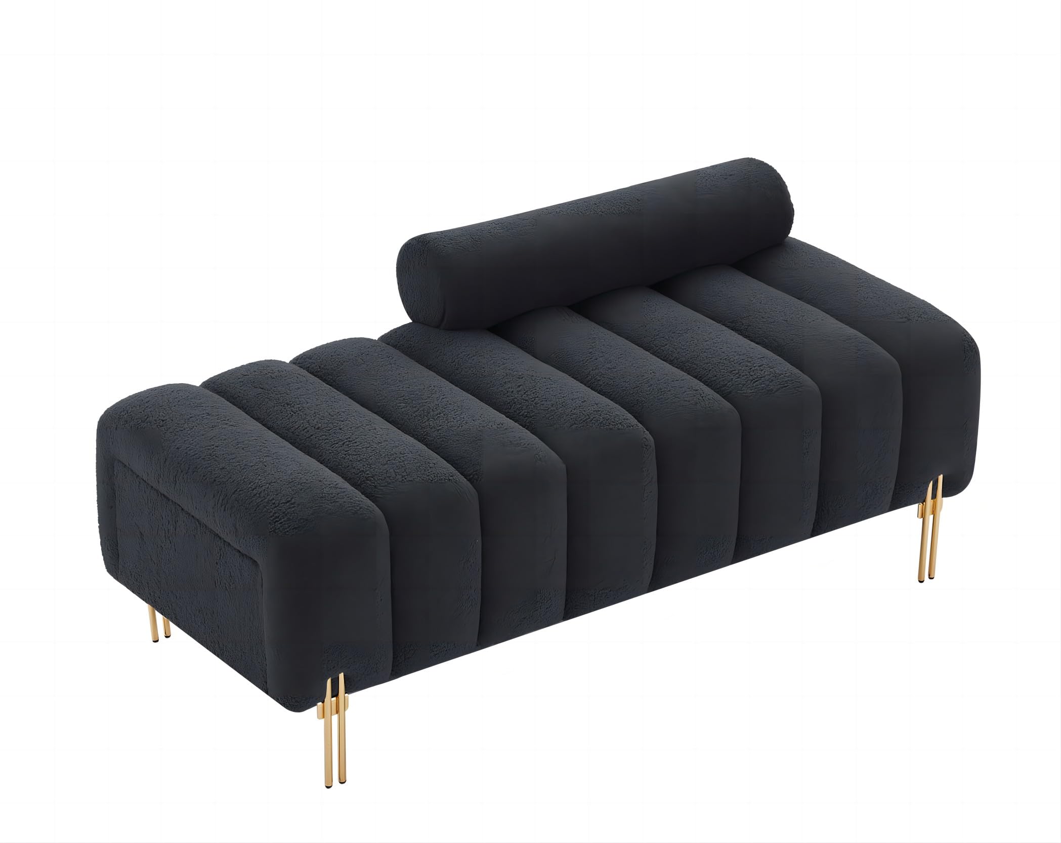 WEI WEI GLOBAL Footstool Sofa - Upholstered Ottoman with Storage Compartments - Channel Tufted Storage Bench with Metal Trestle Legs - Footrest Ottoman with 2 Pull Out Drawers and Backrest - Beige