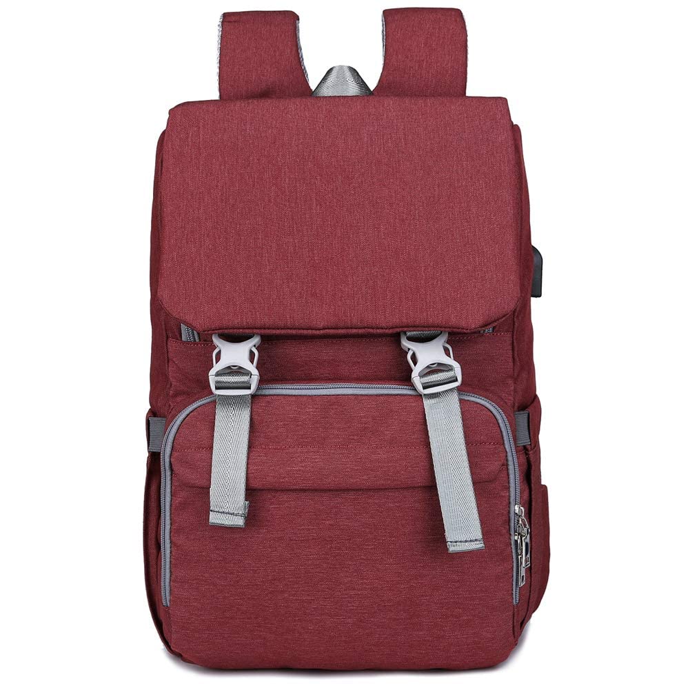 ZIRUNG Diaper Bag Backpack, Multifunction Travel Back Pack Maternity Baby Changing Bags with Changing Pad & Stroller Straps & Built-in USB Charging Port, Large Capacity, Waterproof and Stylish,Red