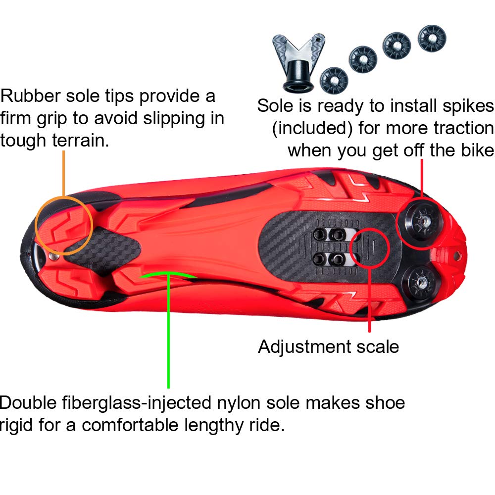 Zol Raptor MTB and Indoor Cycling Shoes with Pedals and Cleats (9 Medium, Red)