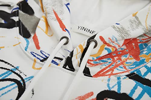 YININF Mens Hipster Hip Hop Hoodie Print Hooded Pullover Sweatshirt(W888 White XL)