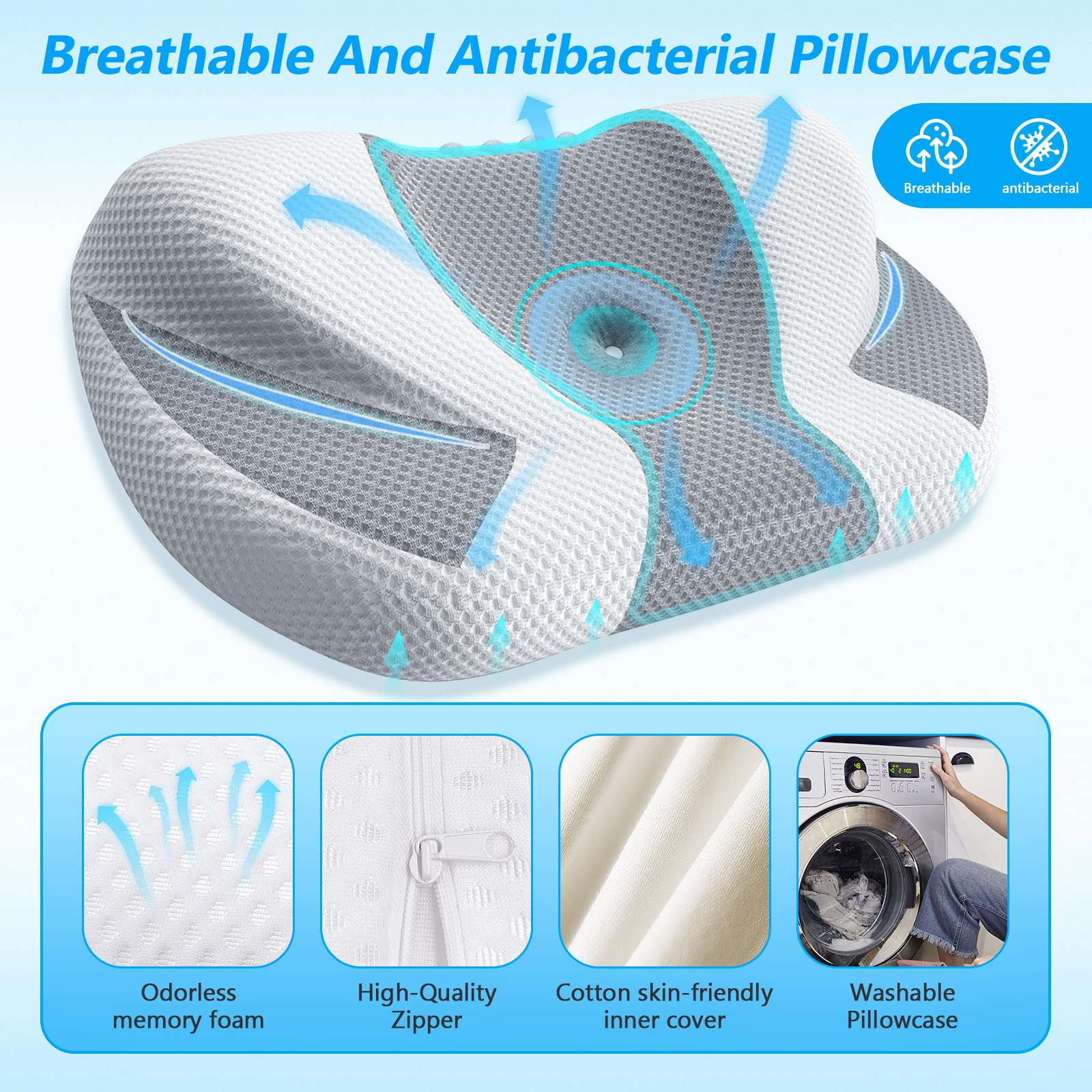 Zrfmib Cervical Memory Foam Pillow, Side Sleeper Pillow for Neck and Shoulder Pain, Adjustable Ergonomic Contour Neck Support Pillow, Odorless, Neck Pain Relief, Gray