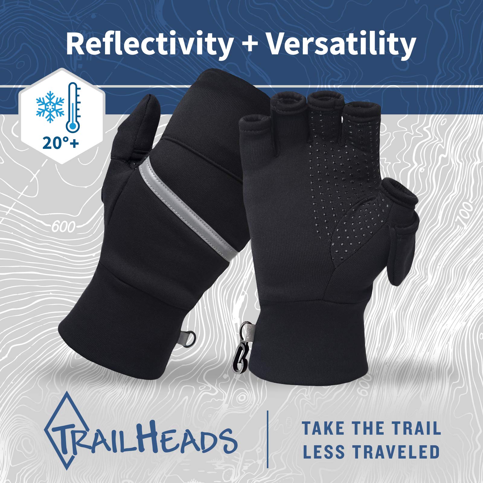 TrailHeads Womens Power Stretch Convertible Mittens,small/medium, Black