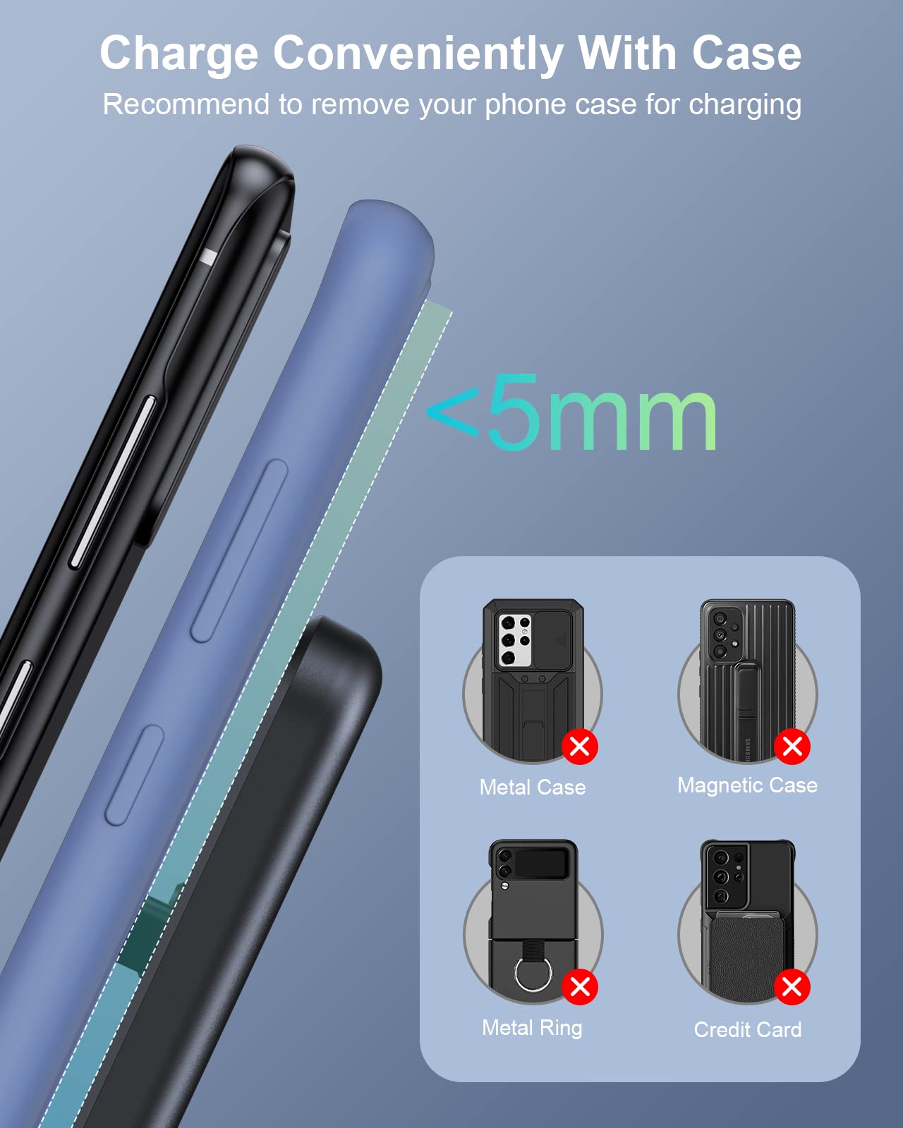 ZUBARR Wireless Charger for Samsung Charging Station and Android Multiple Devices 3 in 1 Fast Charger Stand for Phone Galaxy Z Flip 5/4/3 Z Fold S23 Ultra S22 S21 S20, Galaxy Watch 5/4/3, Buds (Blue)