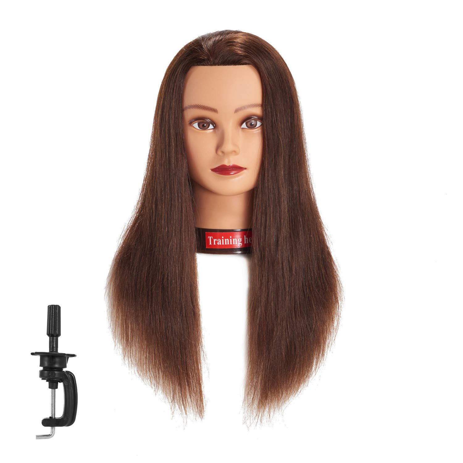 Traininghead 20-22" Female 100% Human Hair Mannequin Head Hair Styling Training Head Cosmetology Manikin Head Doll Head for Hairdresser with Free Clamp (brown)ďź14-16'' ďź