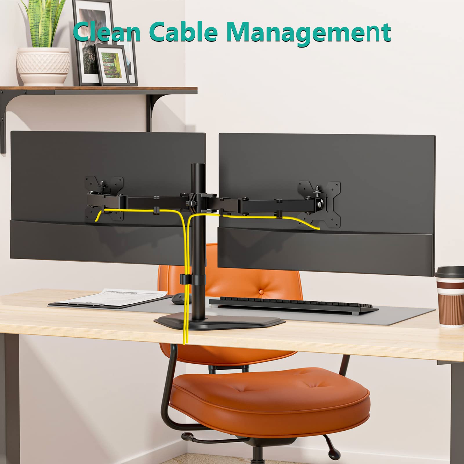WALI Free Standing Dual LCD Monitor Fully Adjustable Desk Mount Fits 2 Screens up to 27 inch, 22 lbs. Weight Capacity per Arm, with Grommet Base (MF002), Black