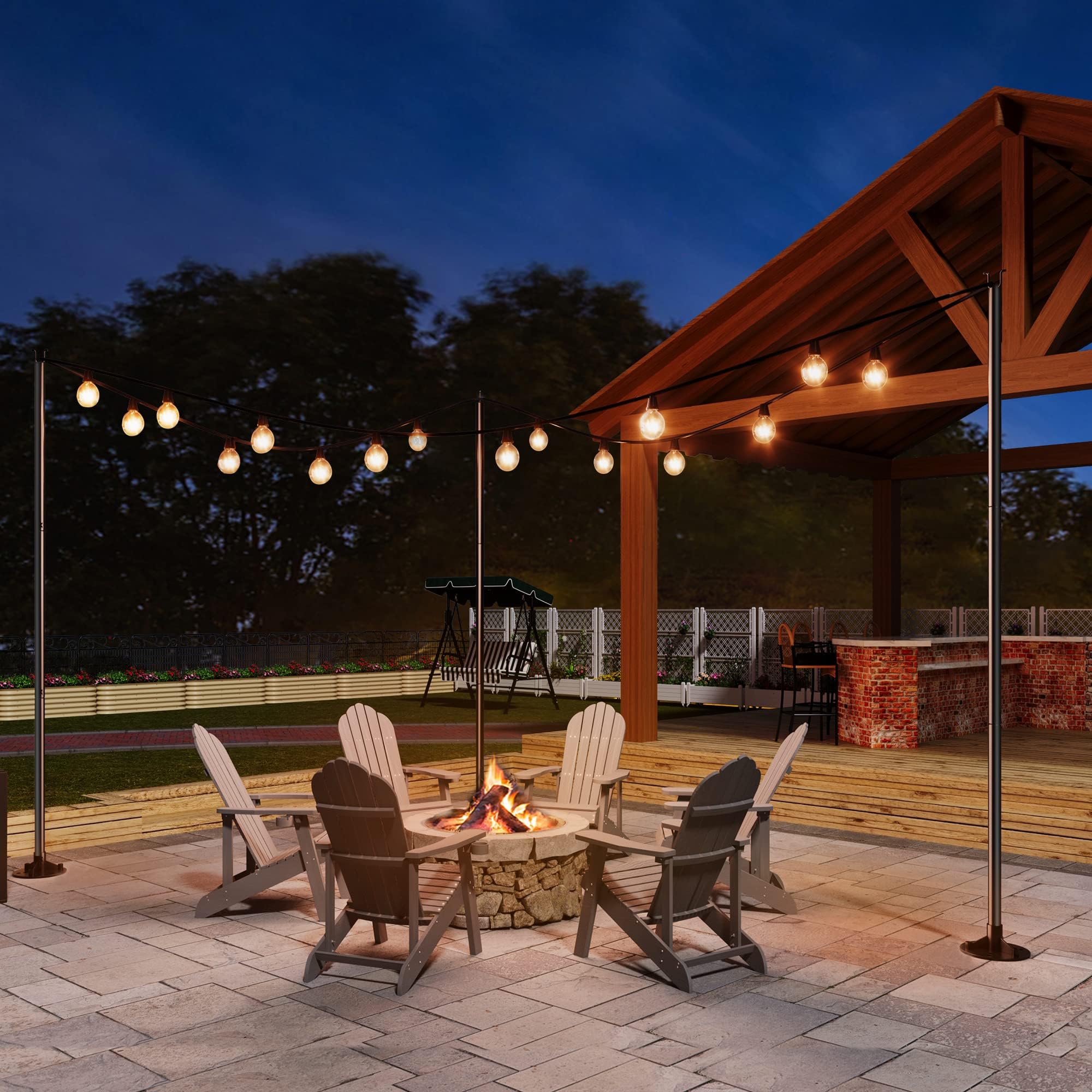 YITAHOME 6 Pack Outdoor String Light Poles, 11ft 4-in-1 Outside String Lights Pole Stand for Patio, Deck, Fence