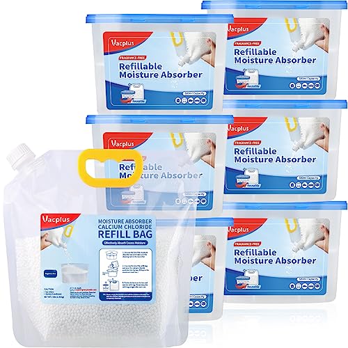 Vacplus Moisture Absorbers - 6 Pack, Refillable Dehumidifier for Closet with a 3LB Refill Bag, Reusable Humidity Absorber Boxes, Moisture Absorber & Odor Eliminator for Enclosed Areas, Fragrance-Free