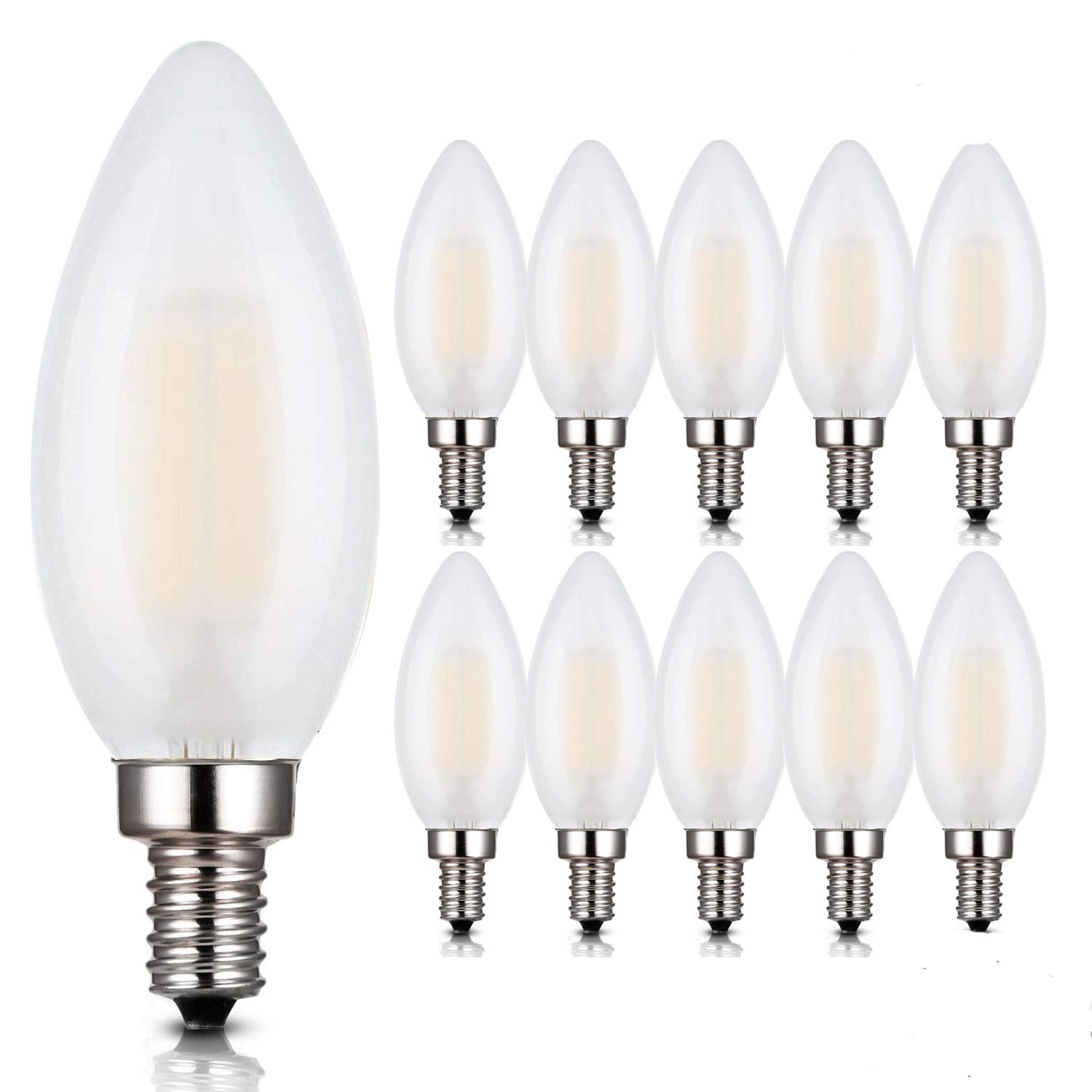 ZYCYLIGHT Frosted LED 4W Candelabra Light Bulbs, B11 LED Chandelier Bulbs,C35 4 Watt Filament LED Bulb, E12 Base LED Candle Bulbs, Torpedo Shape Bullet Top,2700K Warm White,Dimmable,10 Pack…