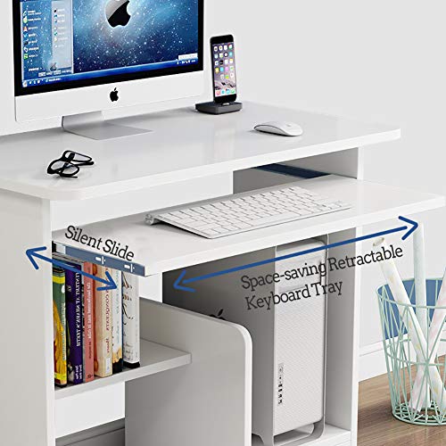 ZZenSmot Modern Simple Wooden Multi-Functional Computer Desk with Keyboard Tray for Work Desk Writing Desk Home Office Easy to Assemble-B L27.5 * 18.8*h28.3inch