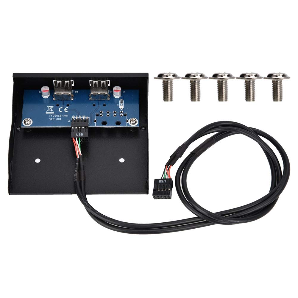 USB 2.0 Floppy Drive Front Panel,3.5 Inch USB2.0 2 Port 9-Pin Tinned Copper Wire Front Panel,Strict Accord with The Size of The Floppy Drive Interface