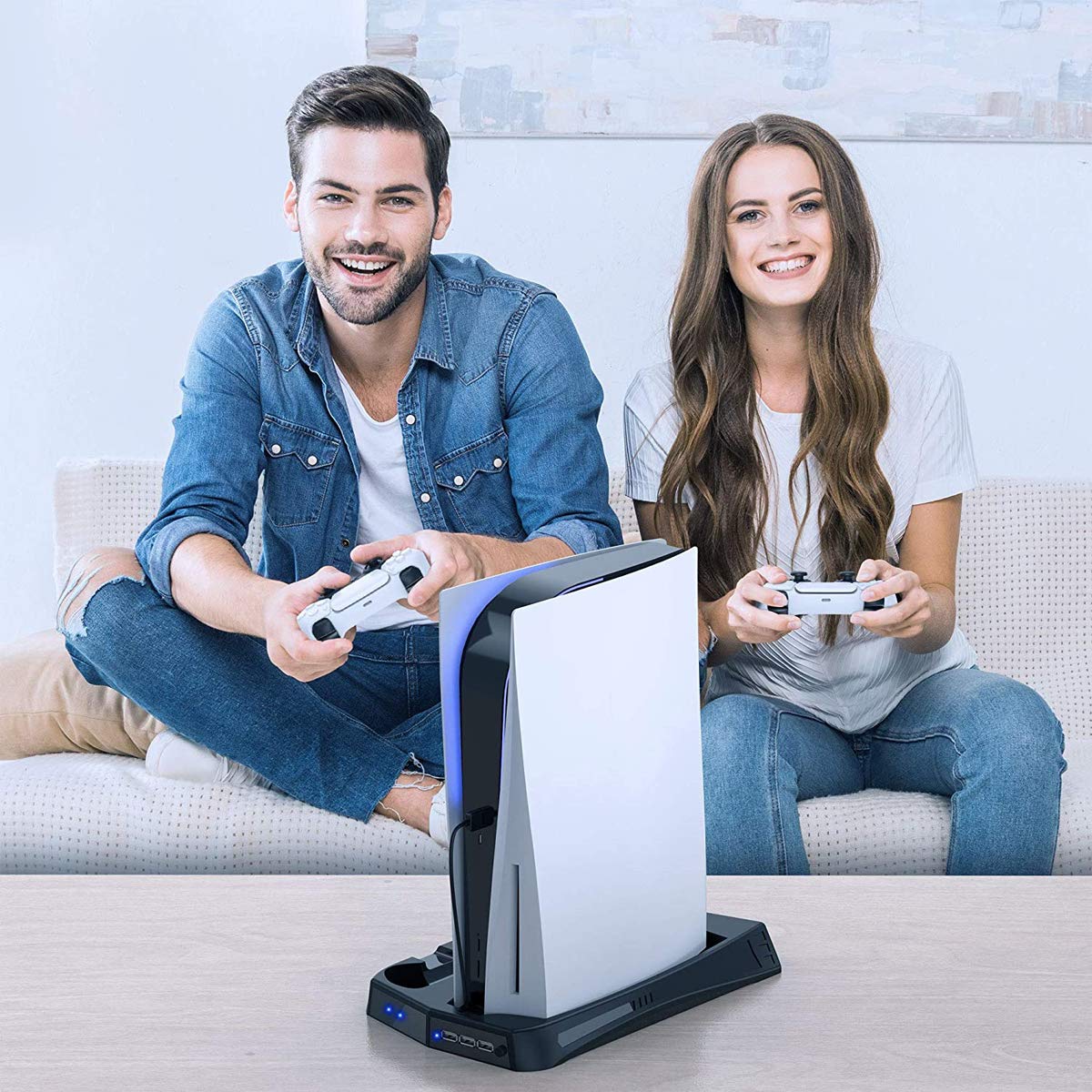 Vertical Charge Stand with Cooling Fan for PS5, Multi-Function Stand Cooling Fan Charging Station for Playstation5 Digital Edition/Ultra HD
