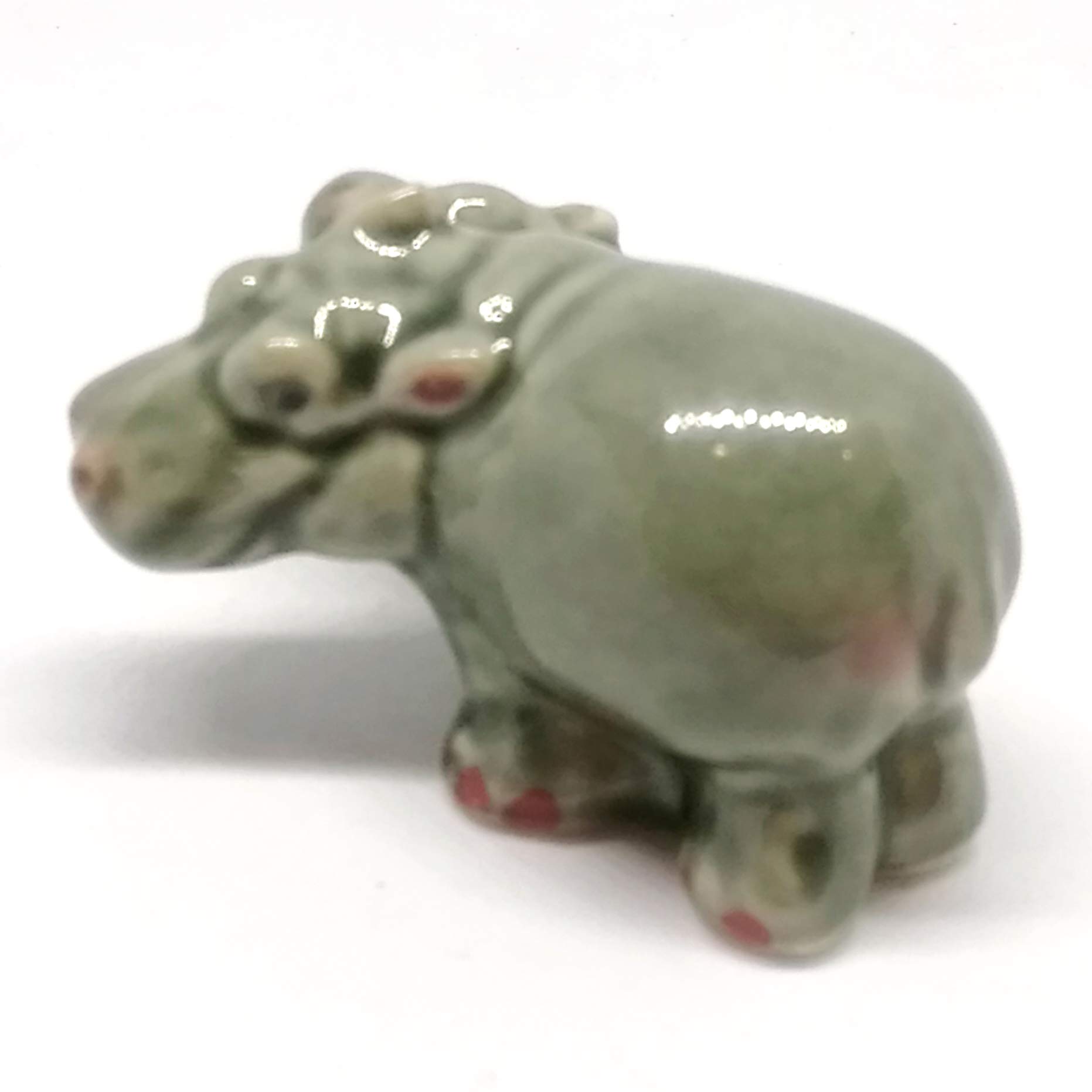ZOOCRAFT Ceramic Hippo Figurine Mom and Baby Hand Painted Porcelain Terrarium Garden Decor Collectibles